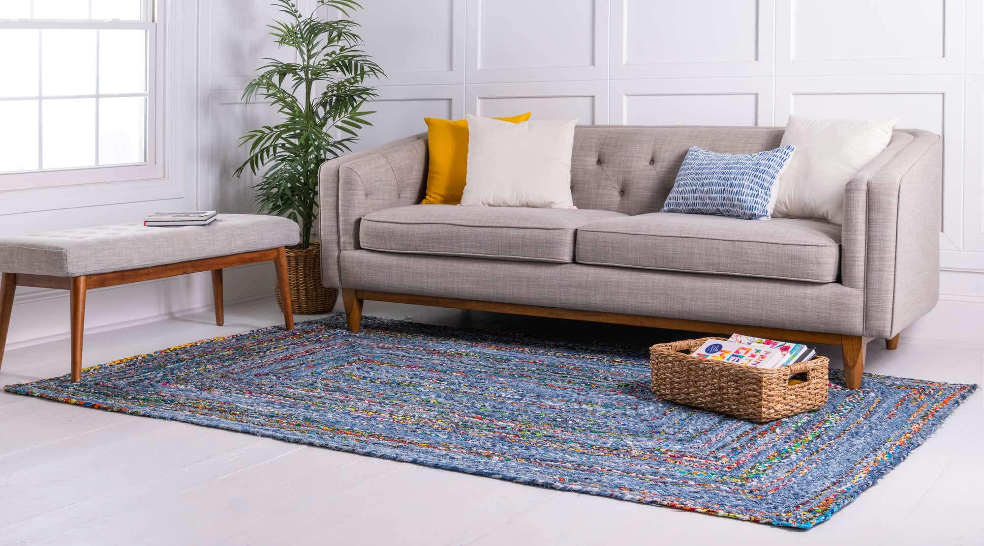 Unique Loom Braided Chindi Collection Casual Modern Blue/Dark Blue Area Rug (5' 0 x 8' 0)
