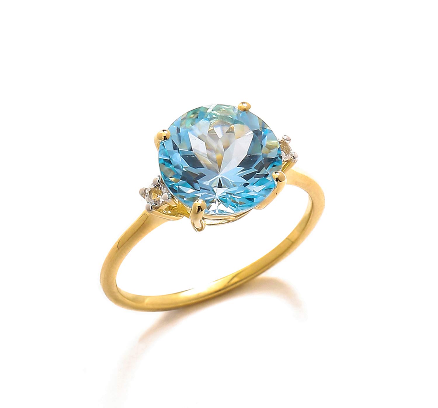 YoTreasure 3.90 Ct Sky Blue Topaz Solid 10k Yellow Gold Ring Jewelry