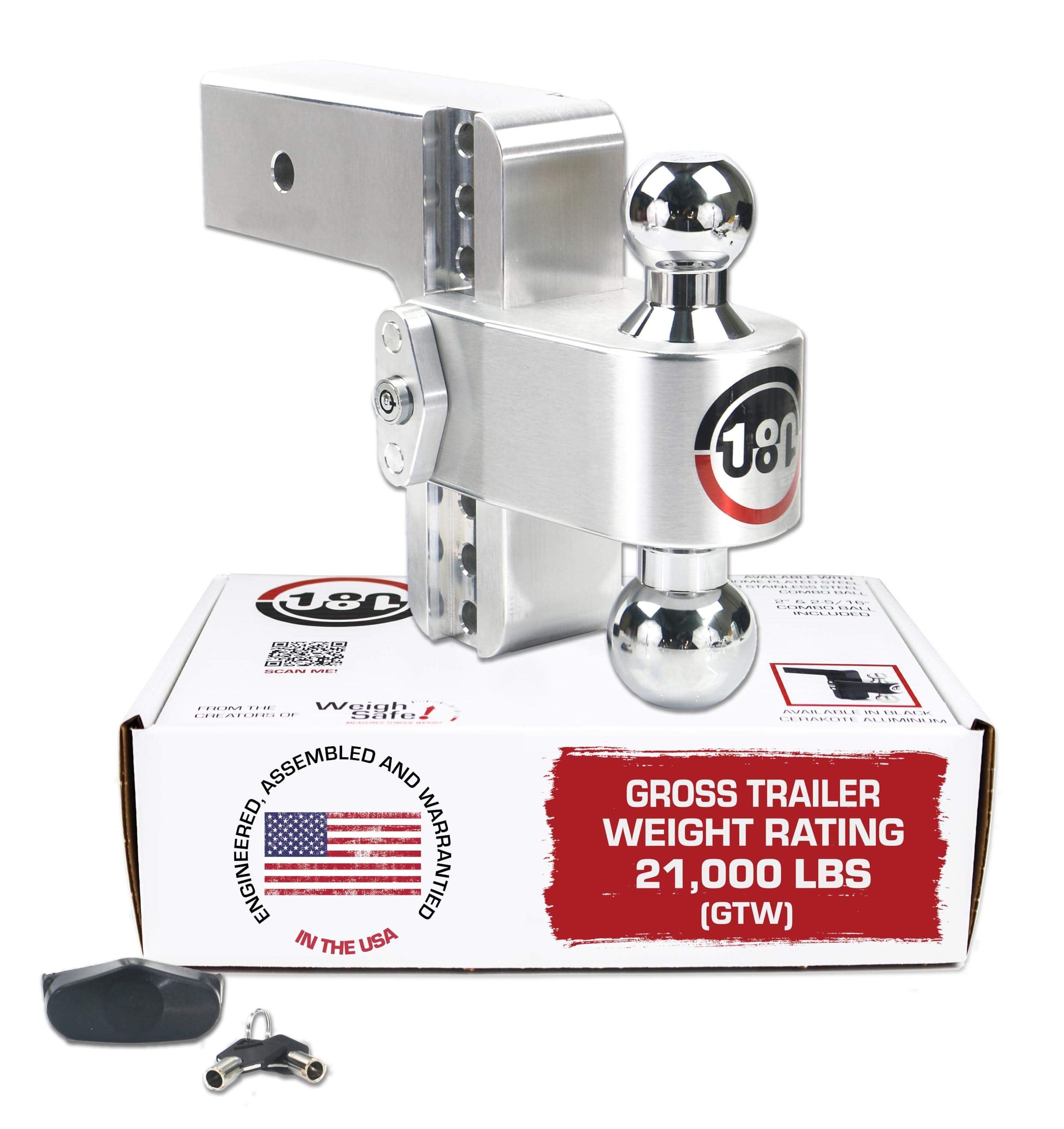 Weigh Safe Adjustable Trailer Hitch Ball Mount - 6" Adjustable Drop Hitch for 3" Receiver - Premium Heavy Duty Aluminum Trailer Tow Hitch w/ Chrome Plated Tow Balls (2" & 2 5/16") - 21,000 GTW