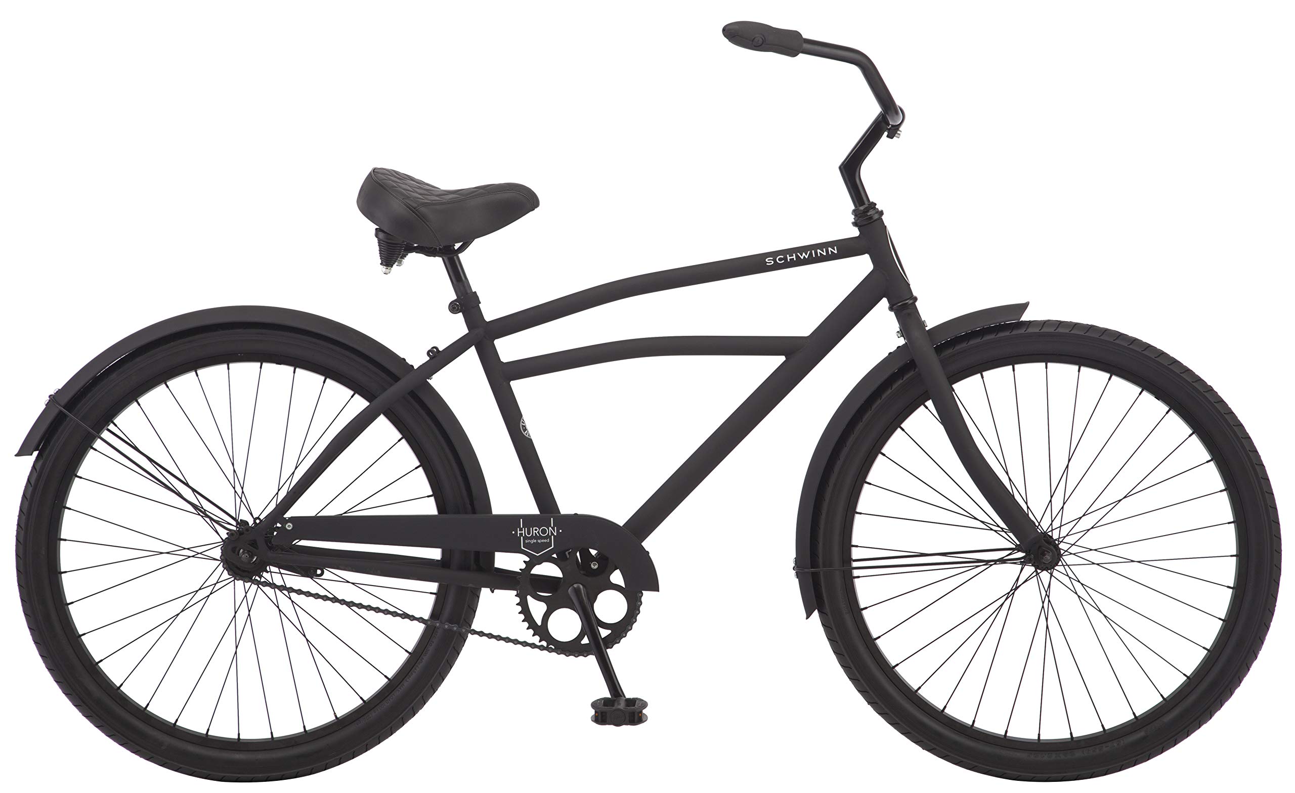 Schwinn Huron Beach Cruiser Bike for Adult, Single Speed, Coaster Brake, 26-Inch Wheels, 17-Inch Steel Frame, Full Front & Rear Fenders, Classic Handlebar, Black
