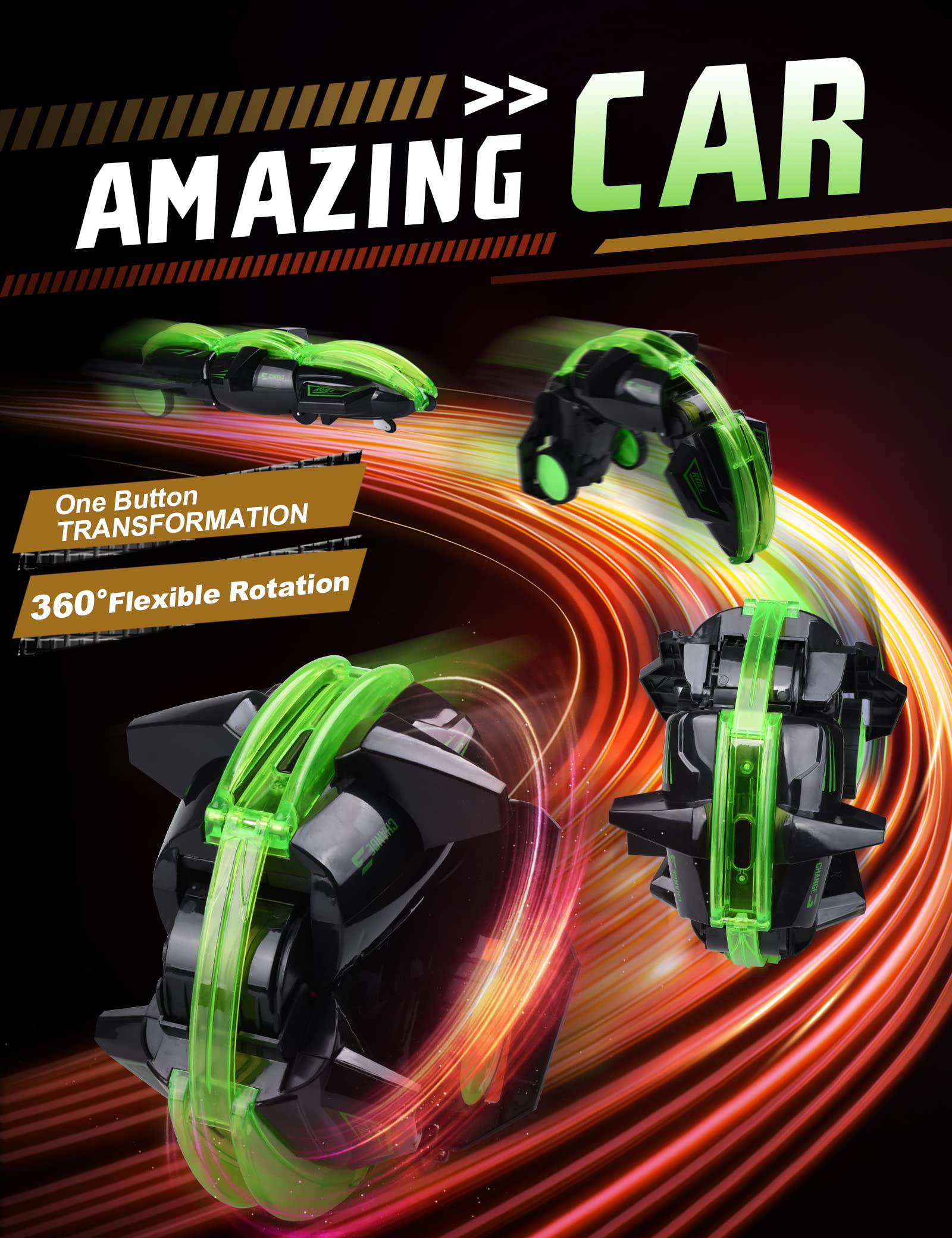Remote Control Car,Rc Stunt Snake 360° Roll Rotation Transforming Toy,With 2.4Ghz High Frequency Controller Birthday Christmas For Girls Boys Cool Stuff Toys drift stunt remote control car (green)