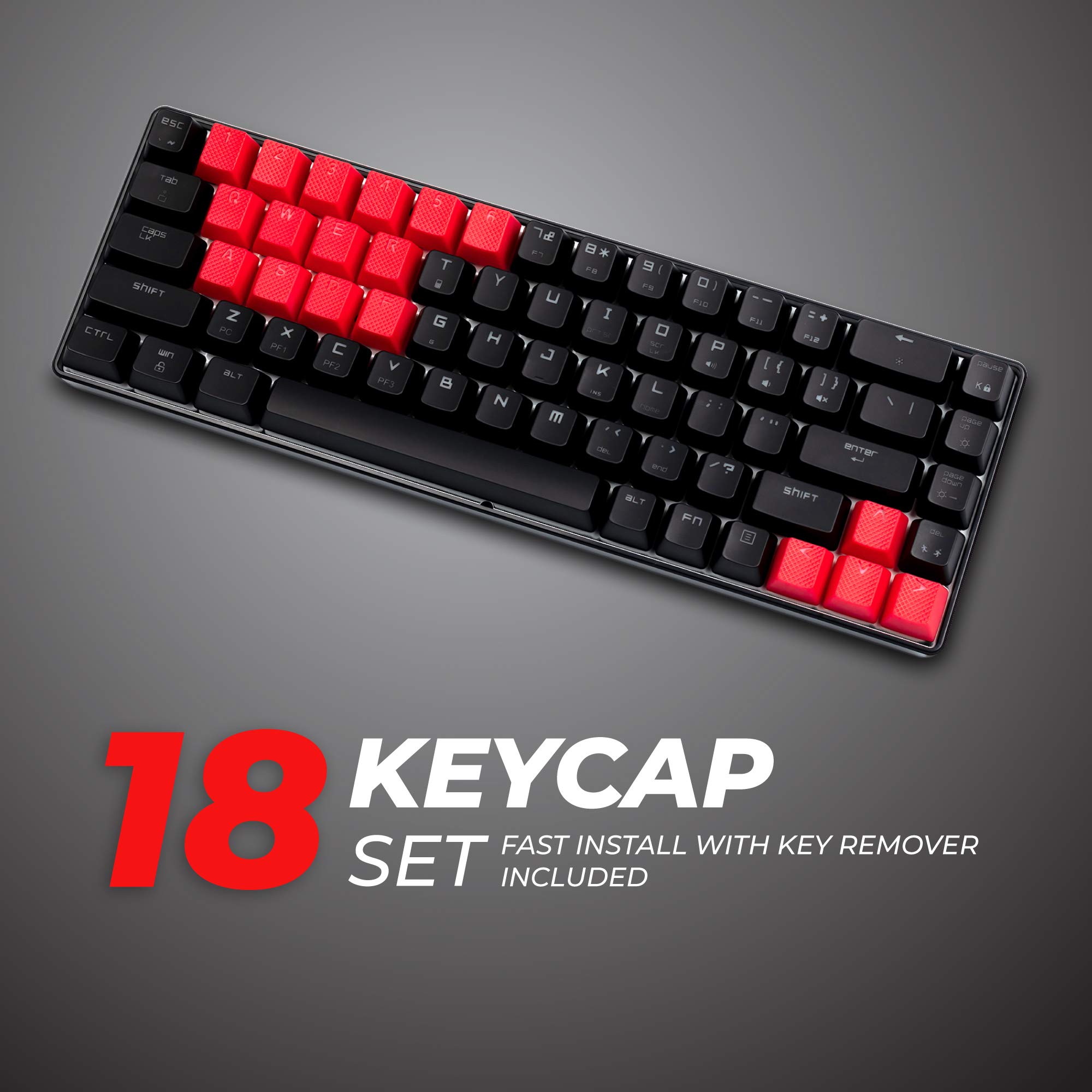 VULTURE Rubber Keycaps Cherry MX Double Shot Backlit 18 Keycap Set Compatible for Gaming Mechanical Keyboard OEM Profile Doubleshot Rubberized Diamond Textured Tactile Grip with Key Puller (Red)