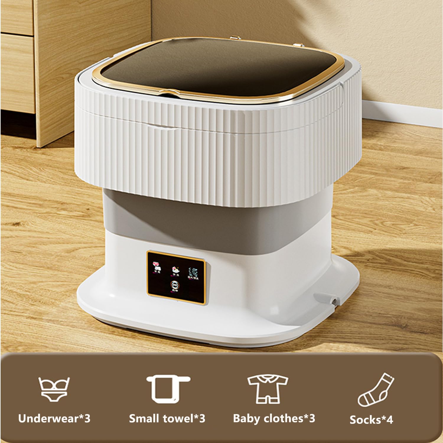 Portable Washing Machine With Drain Basket, 11L Mini Folding Washing Machine, Mini Portable Washer and Dryer for Apartments, Dorm, Camping, RV, Travel (White-PP)