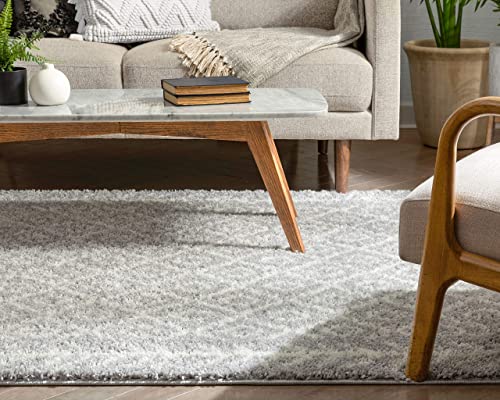 Well Woven Allie Grey Moroccan Shag Diamond Trellis Pattern Area Rug (5'3" x 7'3")
