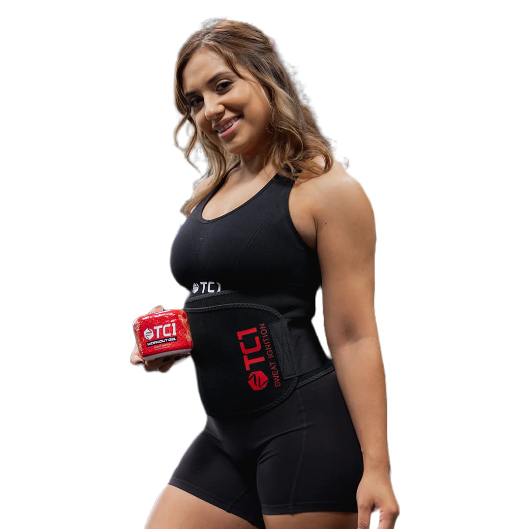 TC1 Sweat More Bundle includes Sweat Belt and TC1 Topical Sweat Gel Workout Enhancer with Capsaicin Black