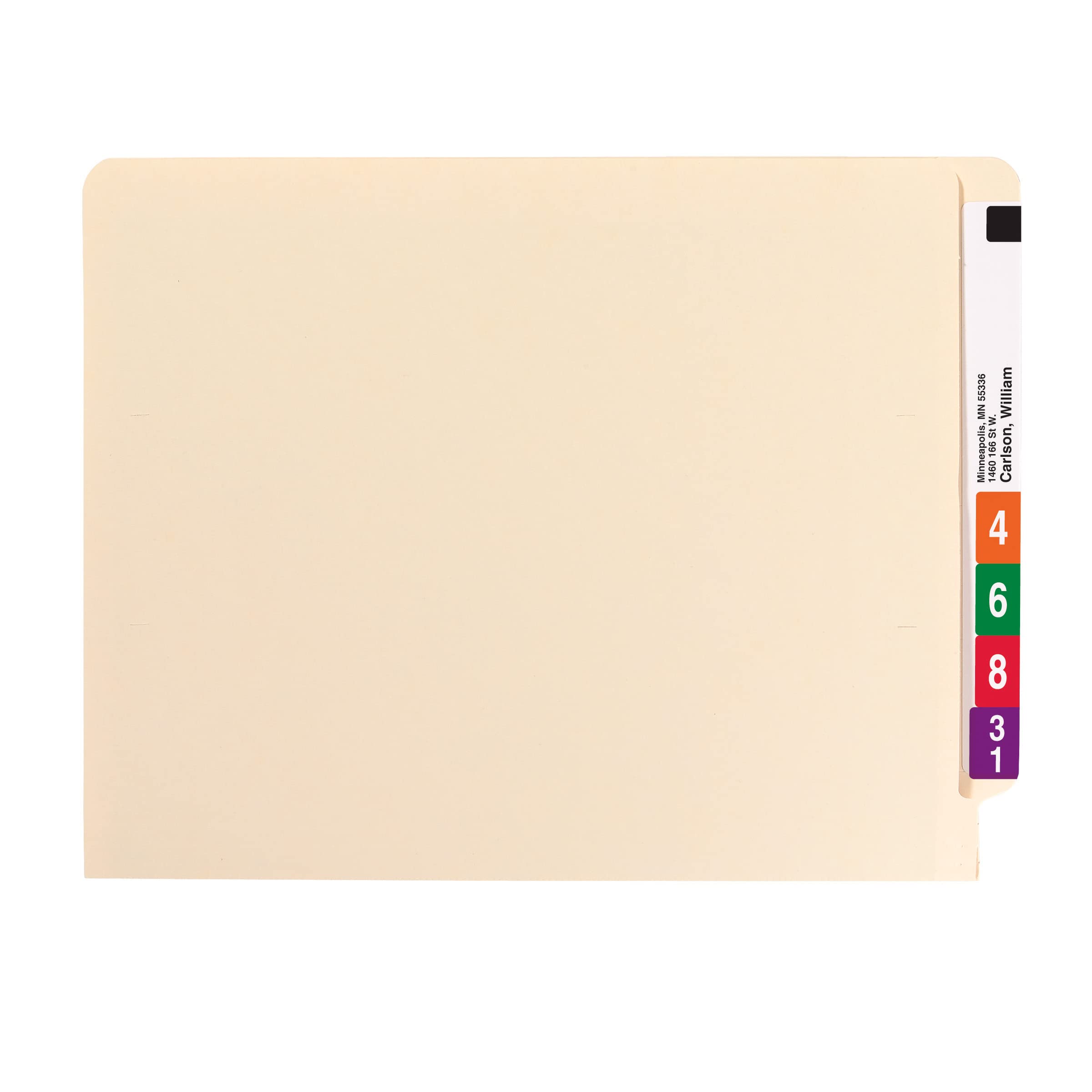 Smead Watershed/CutLess End Tab Fastener File Folder, Reinforced Straight-Cut Tab, 2 Fasteners, Letter Size, Manila, 50 per Box (34130)