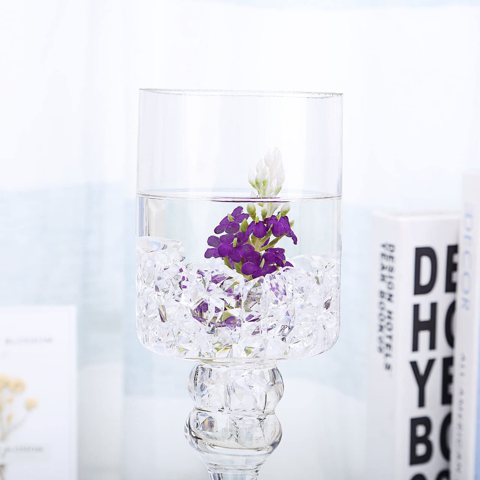 Tableclothsfactory Set of 3 Clear Long Stem Glass Cylinder Flower Vase Tabletop Candle Holders