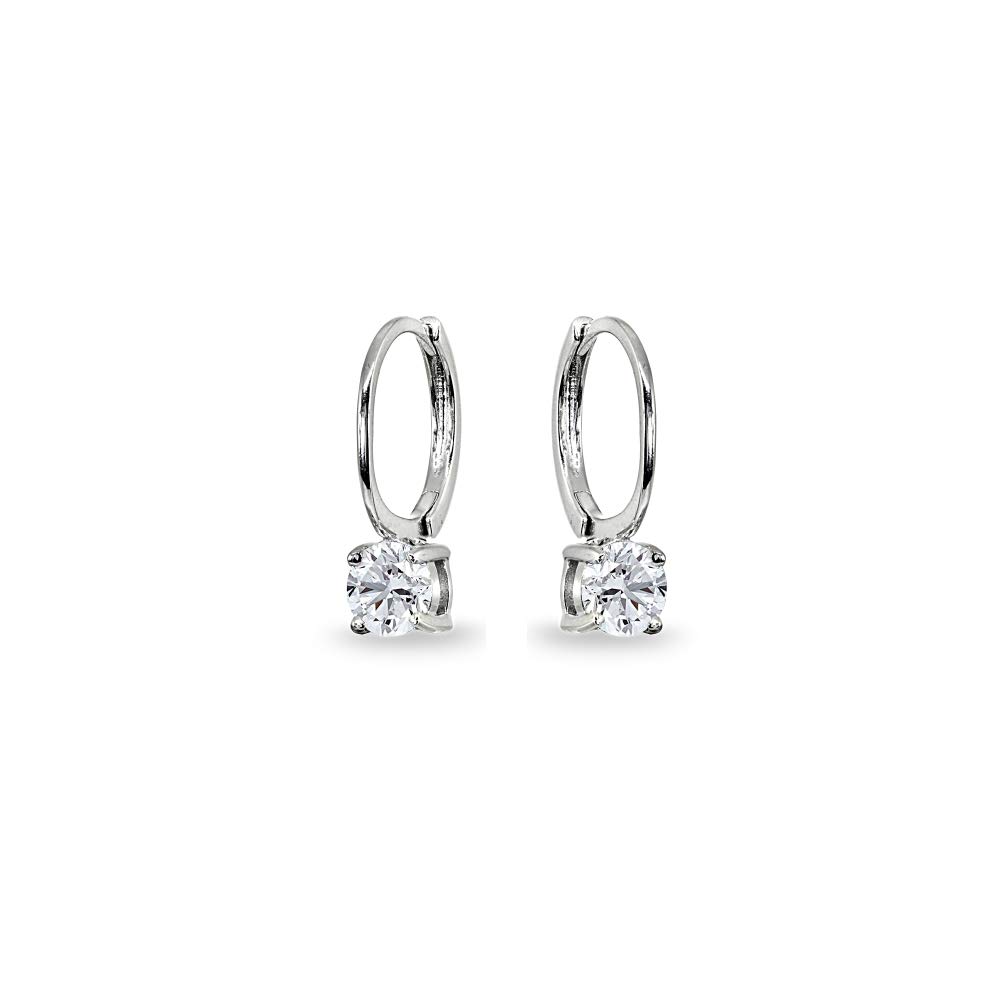 Sterling Silver Synthetic White Sapphire 5mm Solitaire Small Round Huggie Hoop Earrings for Women
