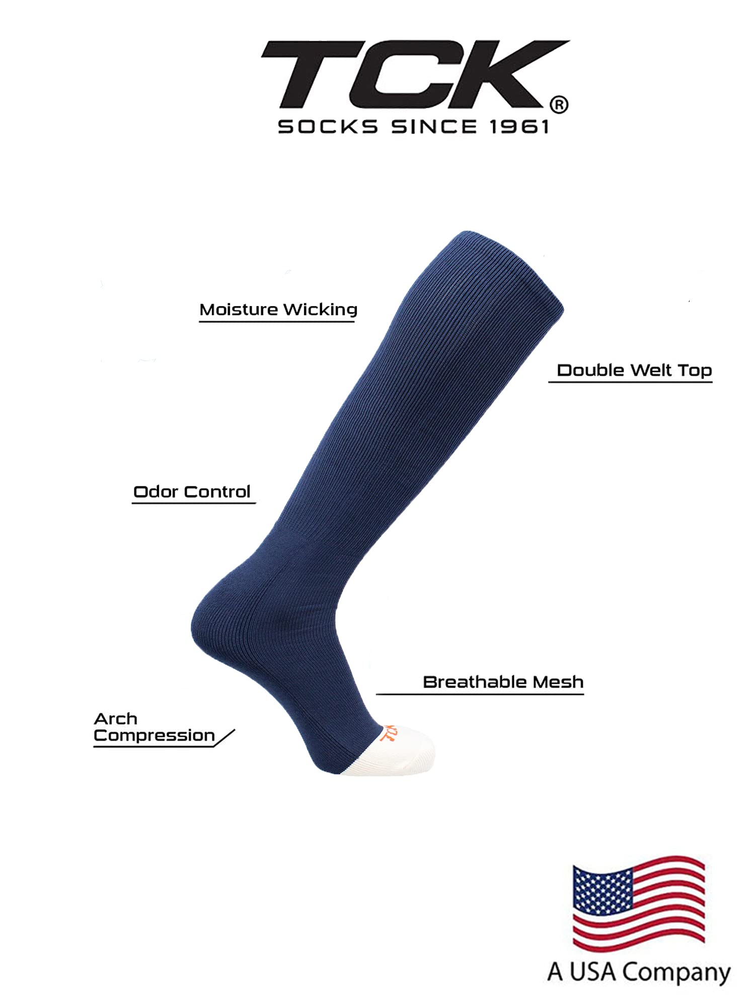 TCK Prosport Performance Tube Socks (Navy, X-Large)