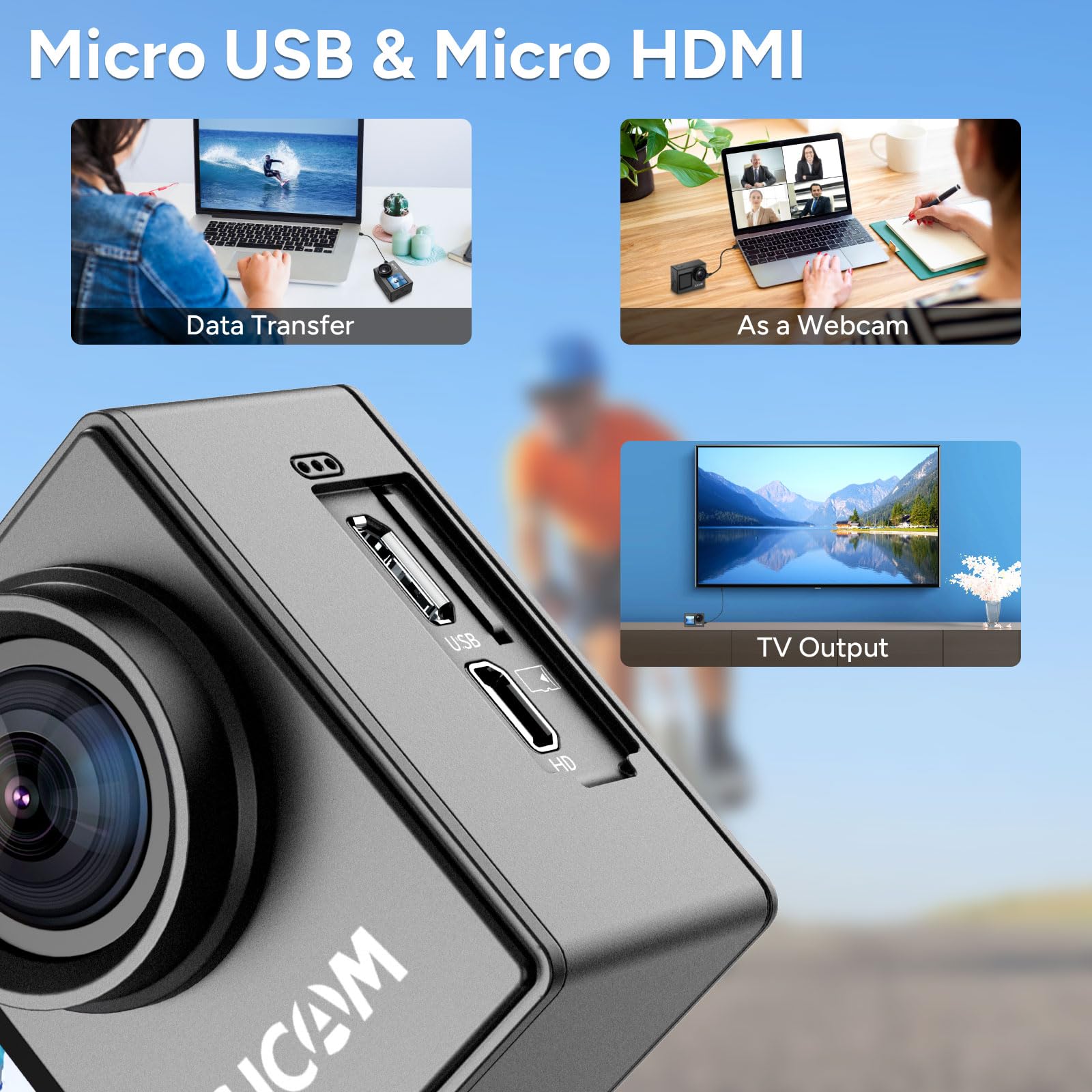 SJCAM SJ6K 4K WiFi Action Camera Waterproof Dual Screen Sport Camera Underwater 2.0 Touchscreen/ 0.9 Front LCD Screen Wide Angel Gyro Stabilization Black