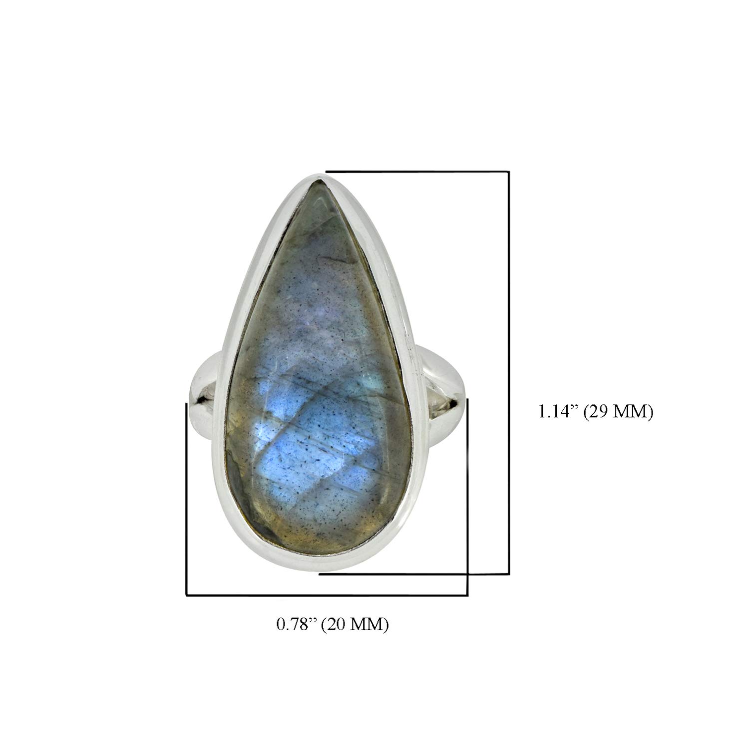 YoTreasure Natural Labradorite Ring Solid 925 Sterling Silver Jewelry