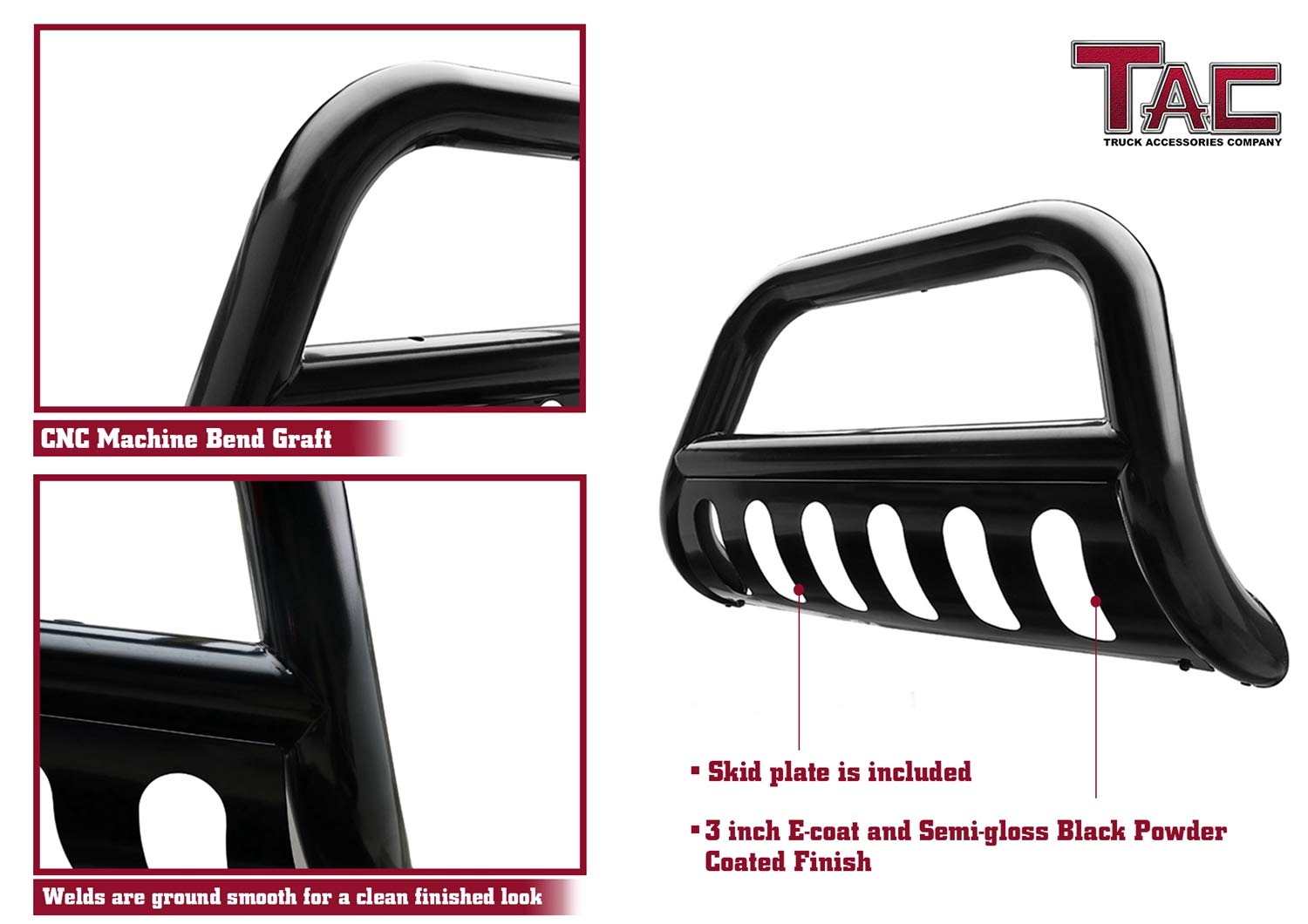 TAC Bull Bar Fit 1998-2012 Ford Ranger/Ranger Edge (Excluded STX Model) Pickup Truck 2.5” Black Front Bumper Grille Guard Brush Guard