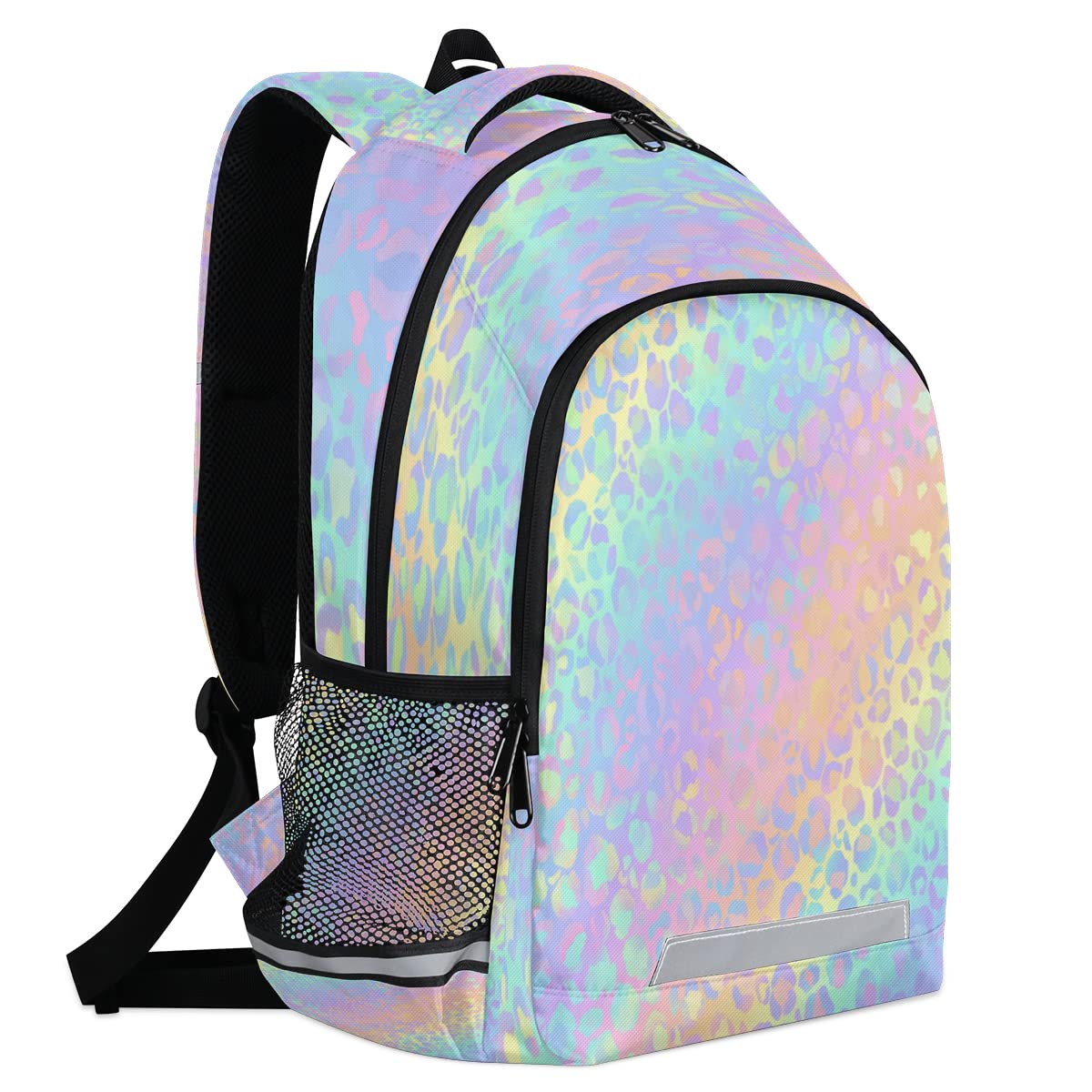 YPPAHHHH Rainbow Cheetah Ombre Leopard Print Backpack for School Girls Kids School Backpack Elementary Students Bookbag Laptop Daypack with Chest Buckle, Teens Hiking Travel Rucksack