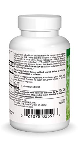 Source Naturals Vegan True, Non-Fish Omega-3s, EPA-DHA Supports Heart and Brain Health*, 300 mg - 30 Vegan Softgels