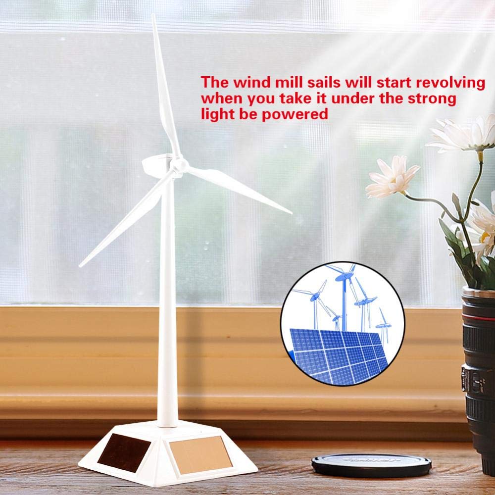 Solar Powered 3D Windmill Assembled Model Craft Kids Children Education Learning Fun Toy Gift ABS Plastics Wind Turbine White for Home Desktop Decor Garden Ornament