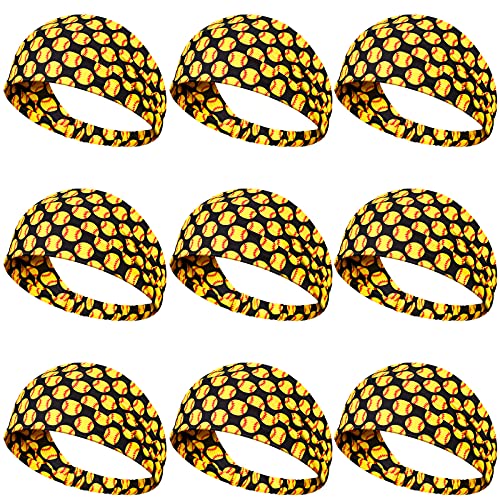WILLBOND 9 Pieces Sport Headbands Ball Hairbands Non Slip Elastic Sweat Proof Sport Headbands Adjustable Sport Hair Accessories for Women Outdoor Sports Yoga Ball Theme Party(Softball Pattern)