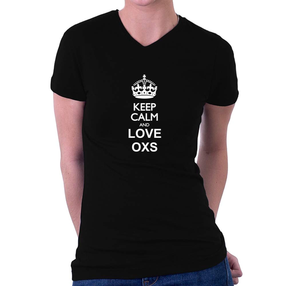 Teeburon Keep Calm and Love Oxs Women V-Neck T-Shirt Black