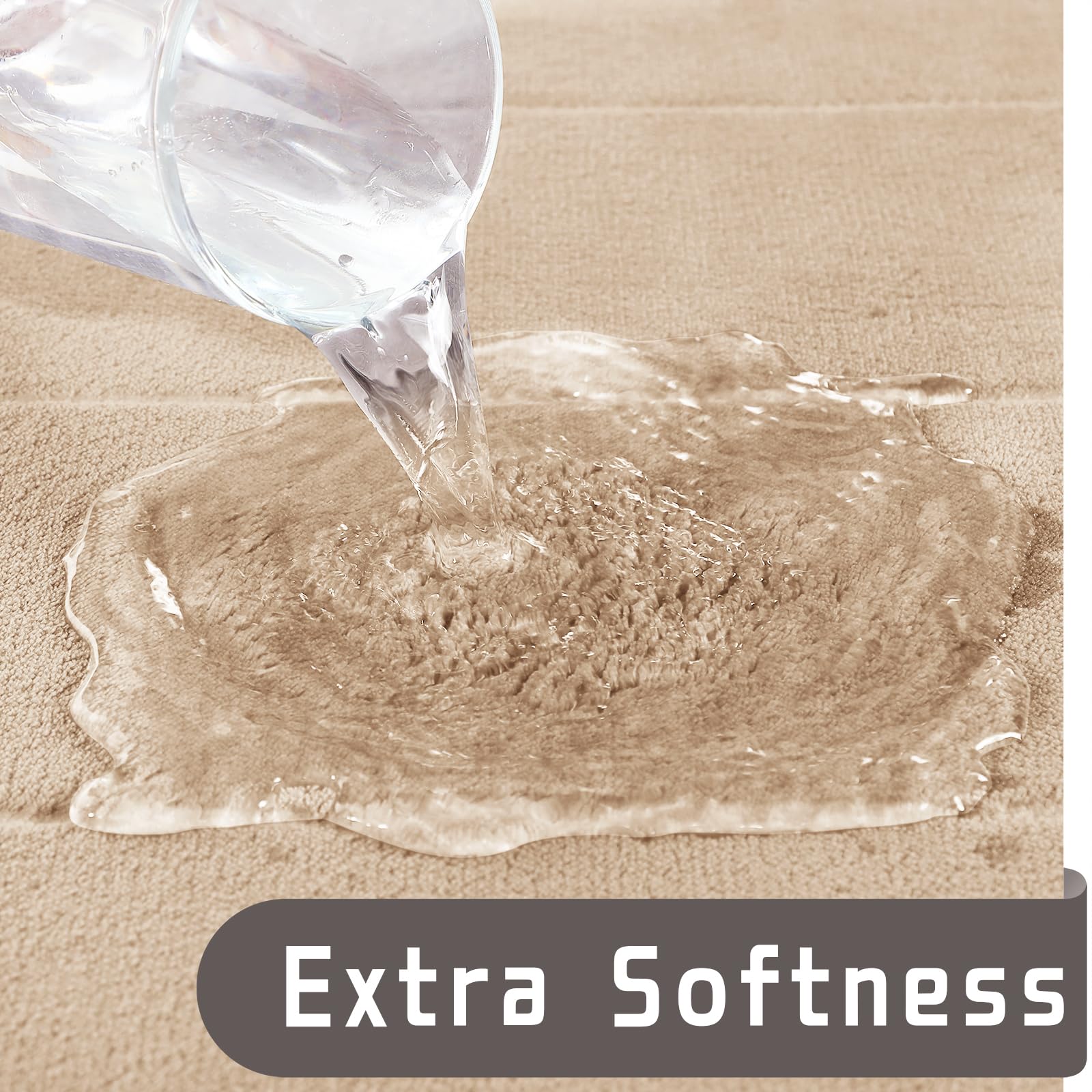 Yimobra Memory Foam Bath Mat Set, 2 Pieces Soft Bathroom Rugs,31.5x19.8 and 24x20.4 U-Shaped for Bathroom Rugs, Toilet Mats, Water Absorption, Non Slip, Thick, Dry Fast for Bathroom Floor Mats, Beige