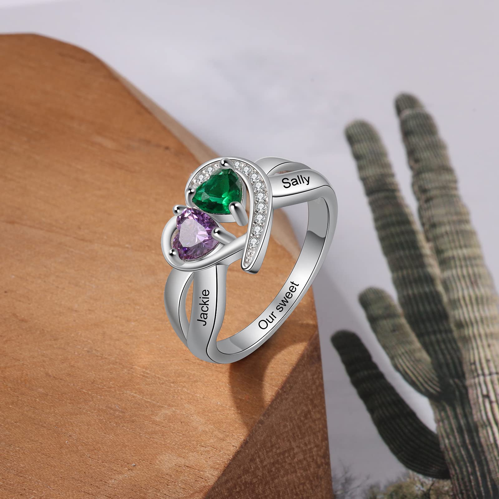 Personalized Mother Promise Rings for Her Forever Love Wedding Engagement Rings 2 Simulated Birthstone Rings for Women