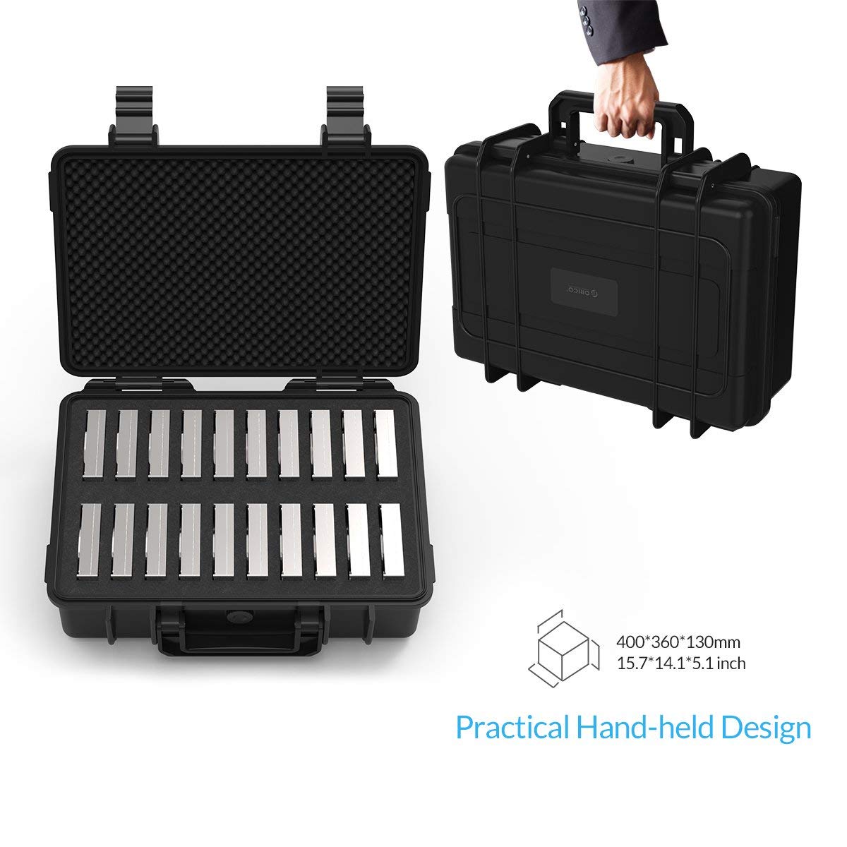 ORICO Hard Drive Case 3.5inch 20-Bay Multi-Protection HDD Storage Box Suitcase with Foam External Hard Drive Carrying Case Anti-Static Shock Moisture Proof for WD/Seagate/Toshiba-PSC L20