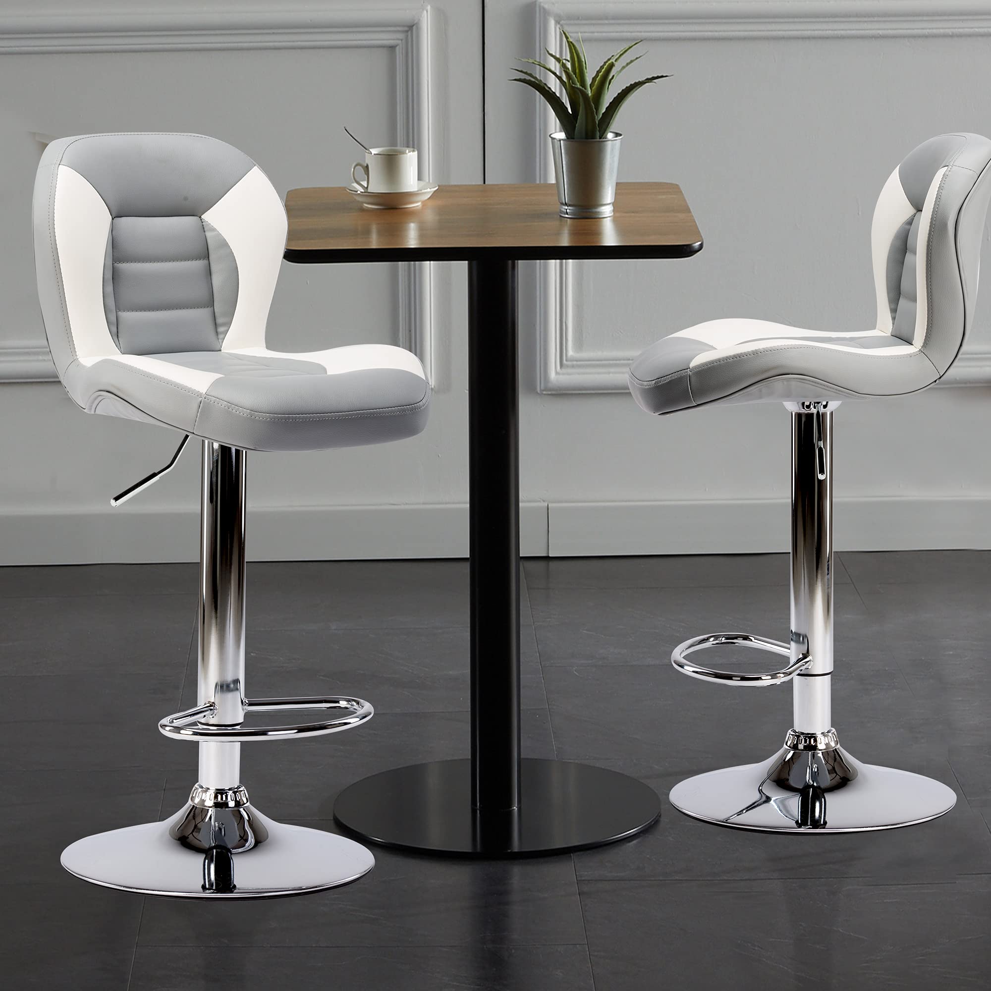 thksbought Set of 2 Bar Stools PU Leather Adjustable Barstools with Back Swivel Stools(Gray)