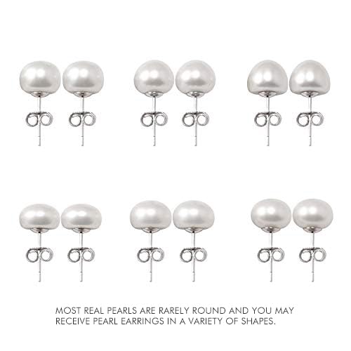 Pearl Earrings for Women 7-9mm Freshwater Cultured Pearl Stud Earrings 925 Sterling Silver - VIKI LYNN