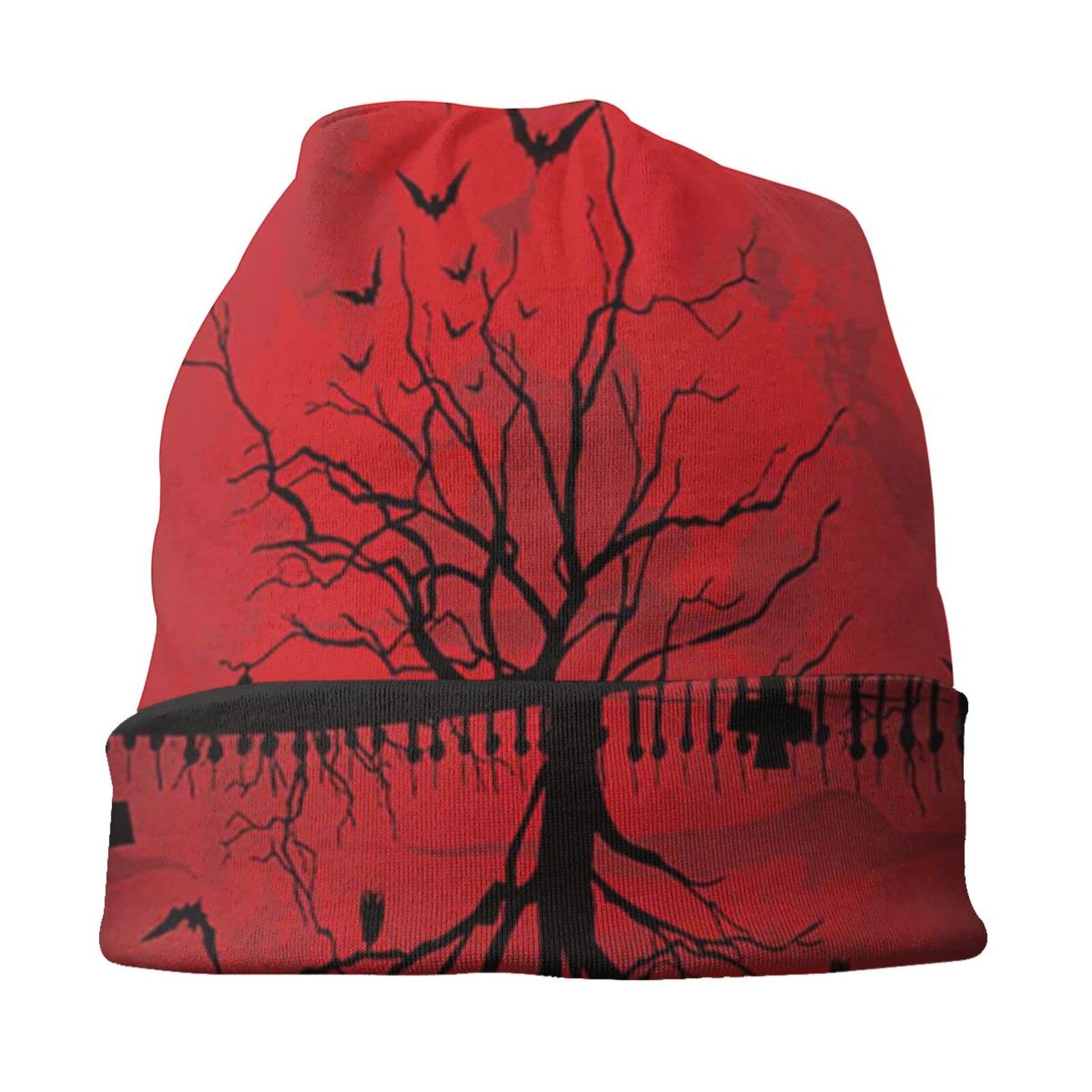 Unisex Beanie Caps Gothic Scary Halloween Dark Red Night Knit Hat Skull Cap Winter Summer Warm Womens Mens Hats