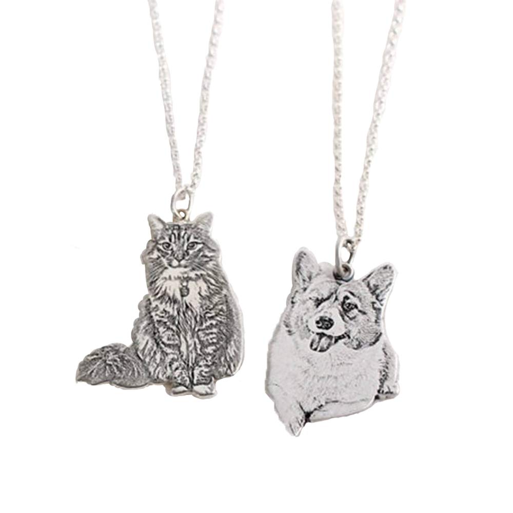 STARATION Custom Picture Necklace Personalized Pet Cat Dog 925 Silver Photo Engraved Pendant Gift for Pet Lover (StyleA)