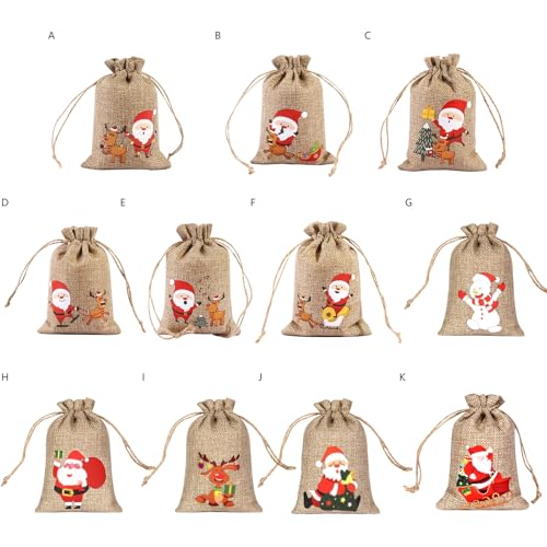 Tainrunse 5Pcs Candy Bag Drawstring Cartoon Print Resistant Azabu Christmas Gift Wrapping Bags for Christmas Xmas Gift Bag