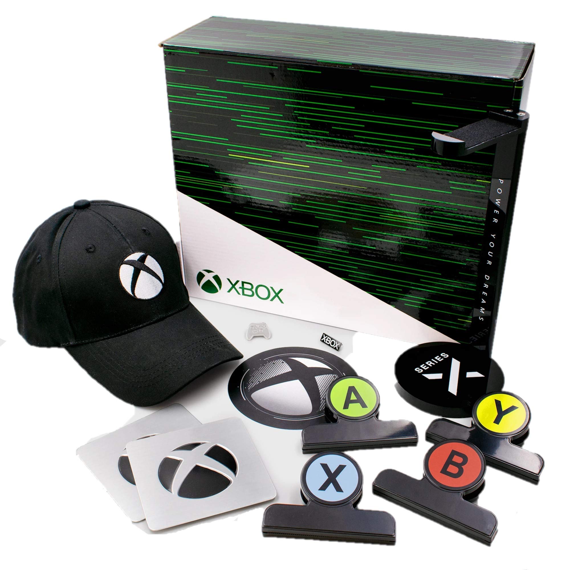 Xbox Collector's Box | Comes with 6 Exlcusive Items: XboxLogo Cap, Coasters, Headphone Stand, Pin Set, & More