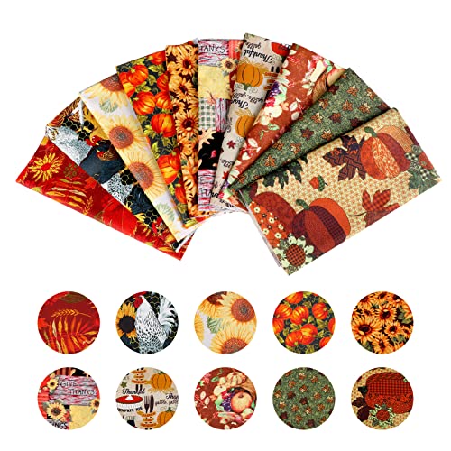 Souarts 10pcs Thanksgiving Fabric, 20x20inch/50x50cm Cotton Fabric Bundle, Squares Fabric Craft Sewing Quilting Patchwork Cloths, DIY Craft Pattern Square Fabric(Orange Thanksgiving,20inch/50cm)