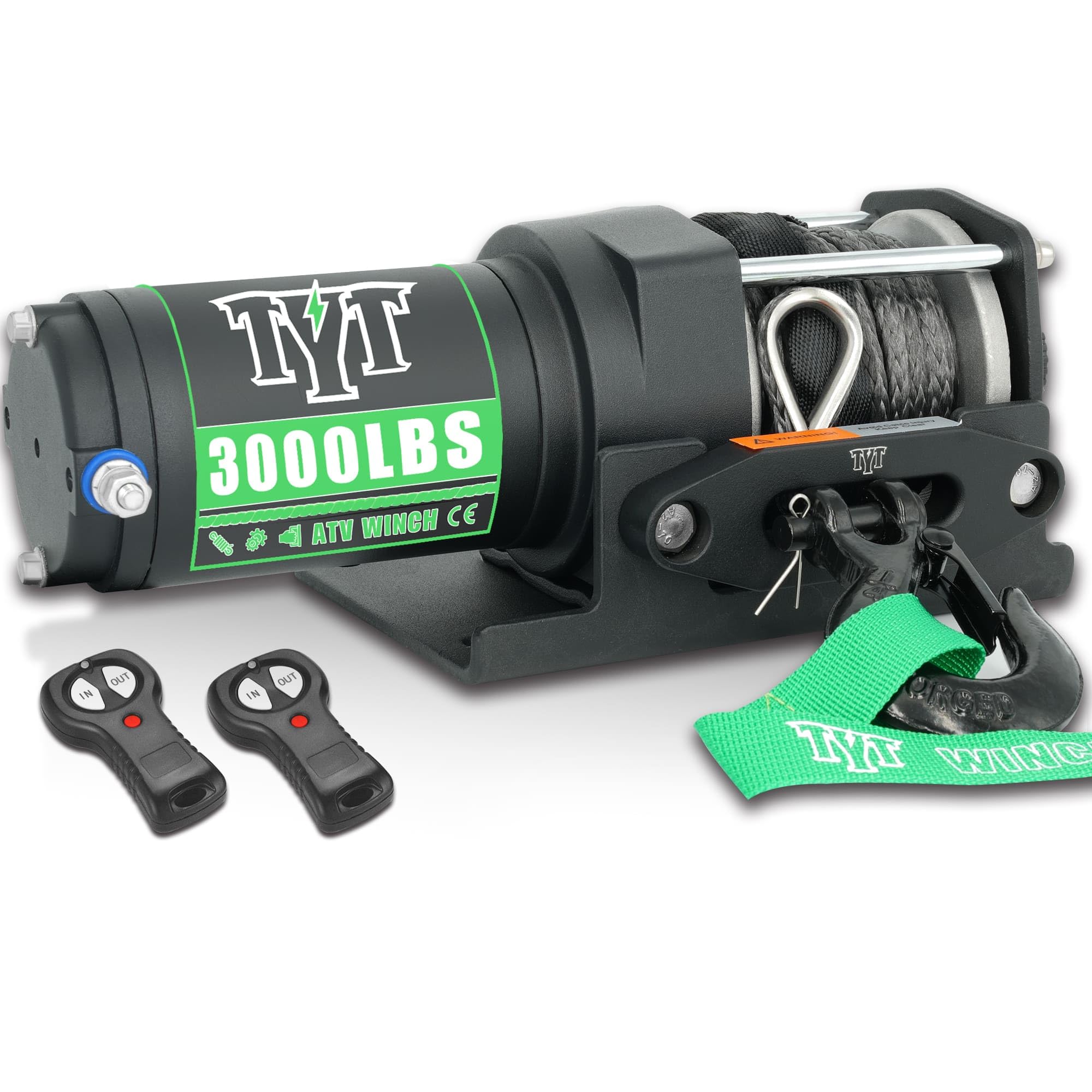 TYT 2000 lb. ATV/UTV Winch with Synthetic Rope Kits, 12V Winch for Towing, Boat, Off-Road, Waterproof Winch with Winch Mounting Plate and Wired Remote