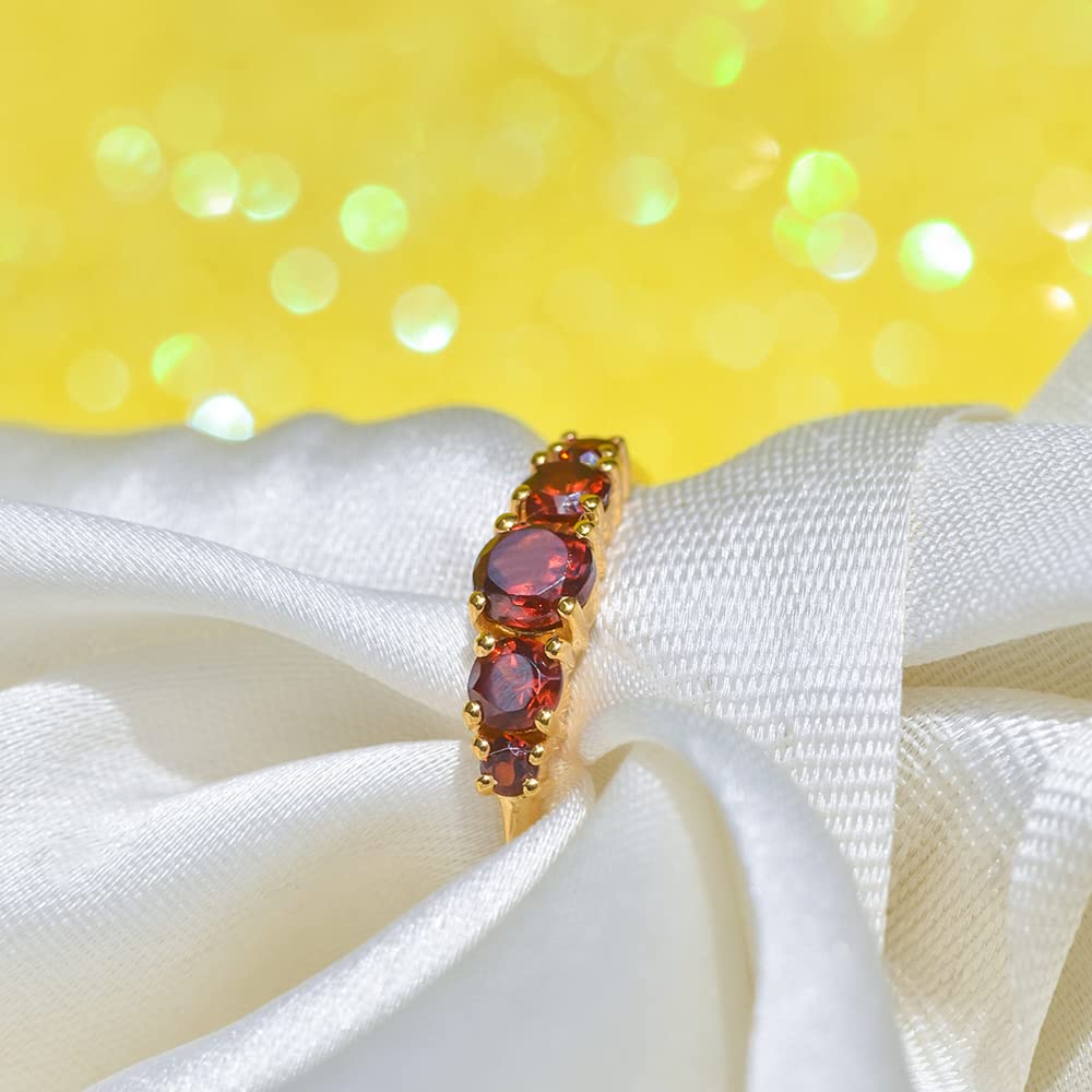 YoTreasure Garnet Solid 925 Sterling Silver Gold Plated Band Ring (6)