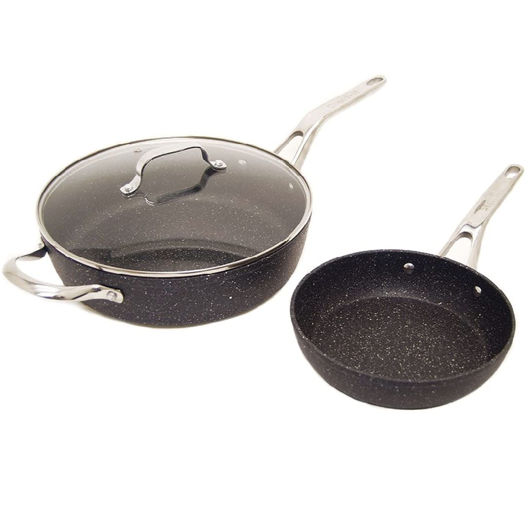 Starfrit 3-Piece Cookware Set with Riveted Cast Stainless Steel Handles, Standard, Black