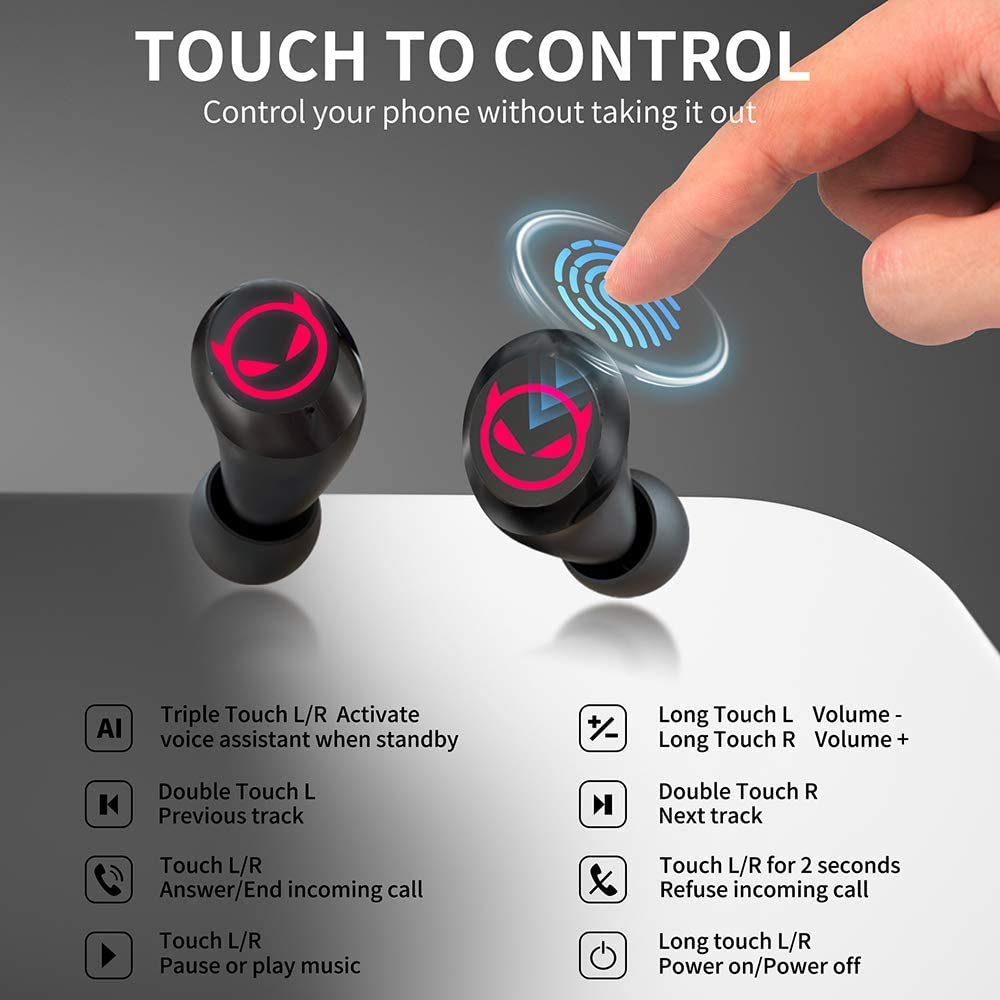 XZC Kids Wireless Earbuds Halloween Cute Little Devil Earphones for Kids Adult Bluetooth 5.0 Aptx Low Latency Earbuds Waterproof Headphones with Built-in Mic for iPhone/Android