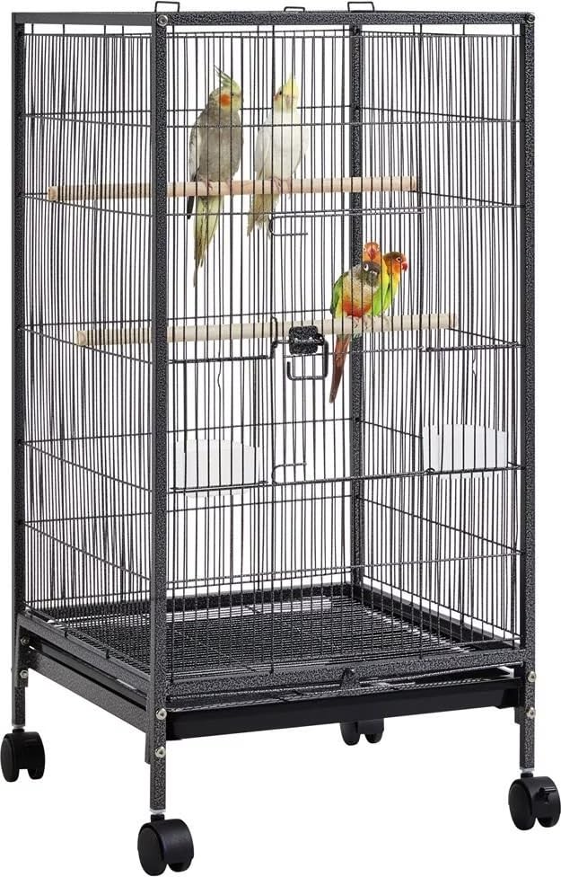 TENAS Iron Bird Cage - Sturdy Metal Open-top Design - Antioxidant Finish - Durability and Security - Four 360-degree Wheels - Two with Locks - Adds Ease of Movement