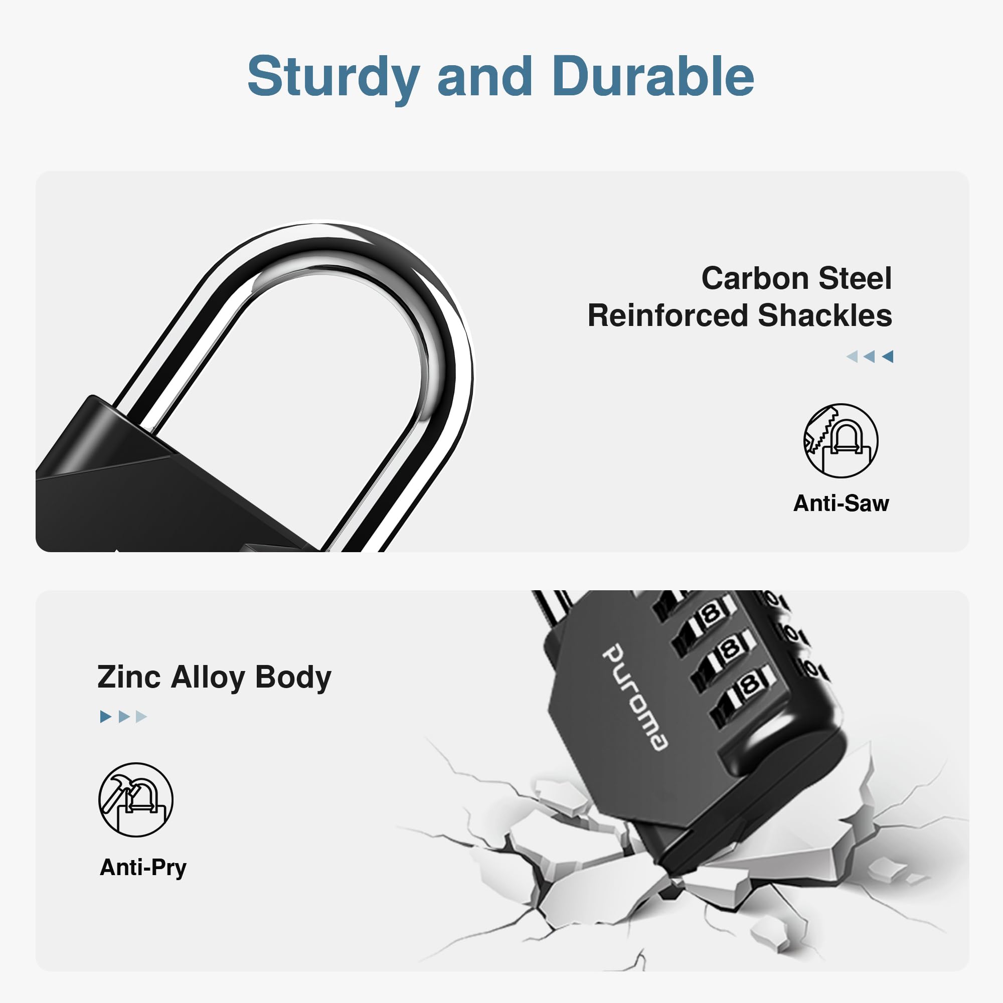 Puroma 4 Pack Combination Lock 4 Digit Locker Lock Outdoor Waterproof Padlock for School Gym Locker, Sports Locker, Fence, Toolbox, Gate, Case, Hasp Storage (Black)