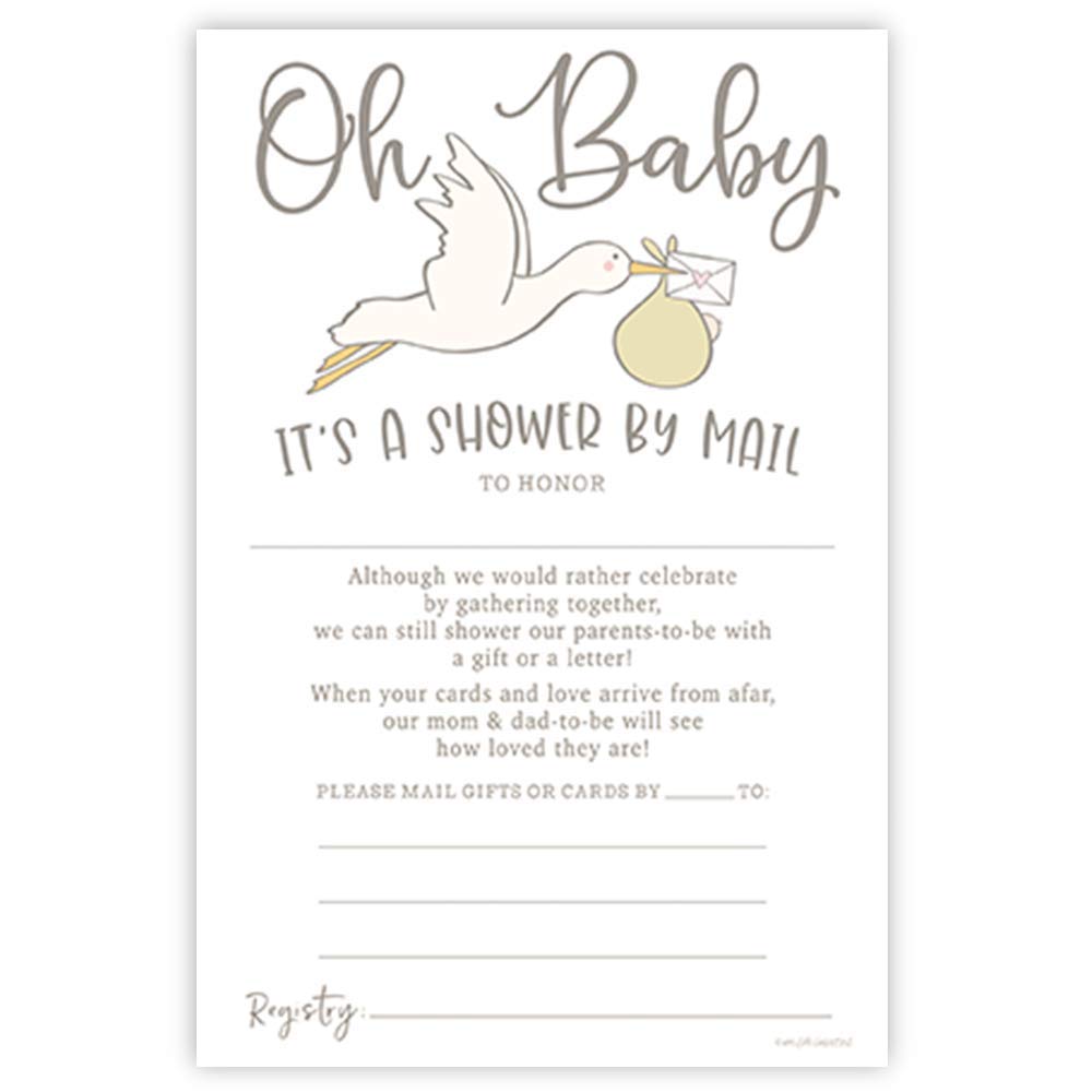 Shower by Mail - Stork with Envelope Design - Gender Neutral Baby Shower Invitations (20 Count) with Envelopes