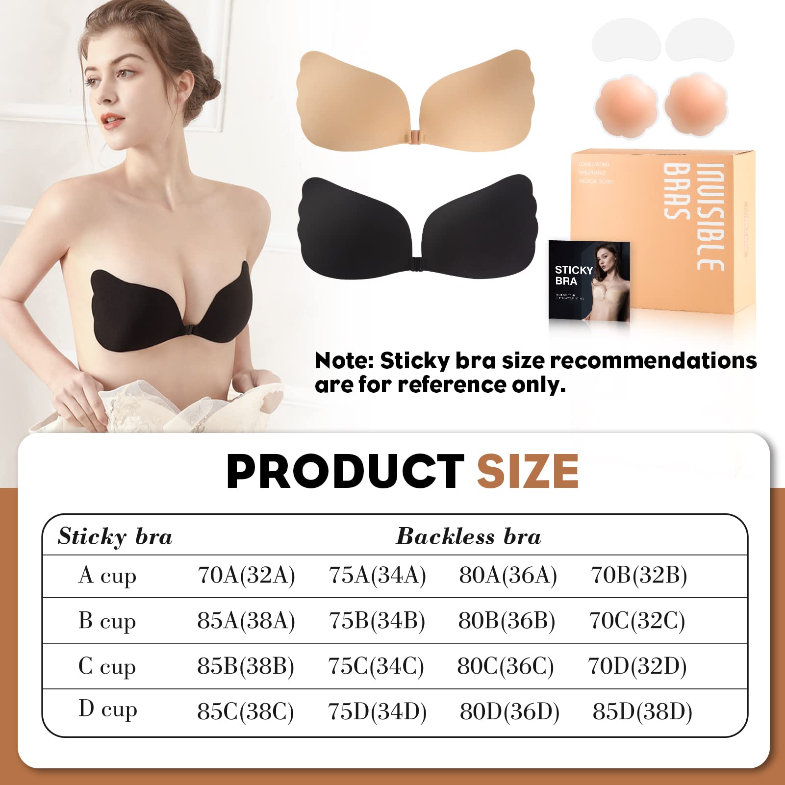 Sticky Bra Strapless Bras for Women Adhesive Invisible Backless Push up Gathering Lift up Cups Dresses with Nipple Cover