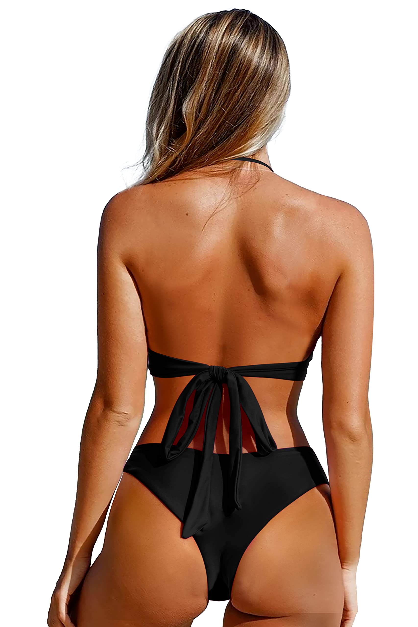 RUUHEE Women String Brazilian Bikini Set Wrap Push Up Halter Neck 2 Piece Thong Sexy Swimsuits(Medium,Black)