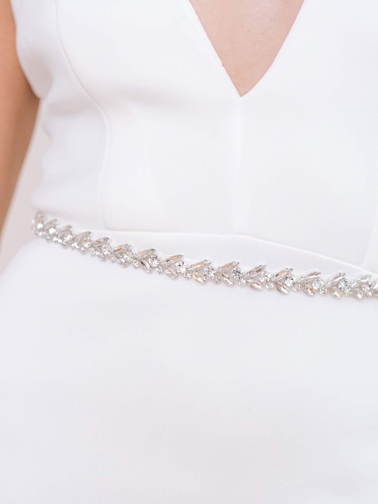 SWEETV Bridal Belt Sash with Rhinestones Wedding Dress Belt Crystal Headband Bride Bridesmaids Sash, Silver