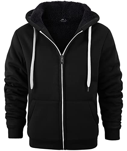SCODI Hoodies for Men Heavyweight Fleece Sweatshirt - Full Zip Up Thick Sherpa Lined Charcoal Black M