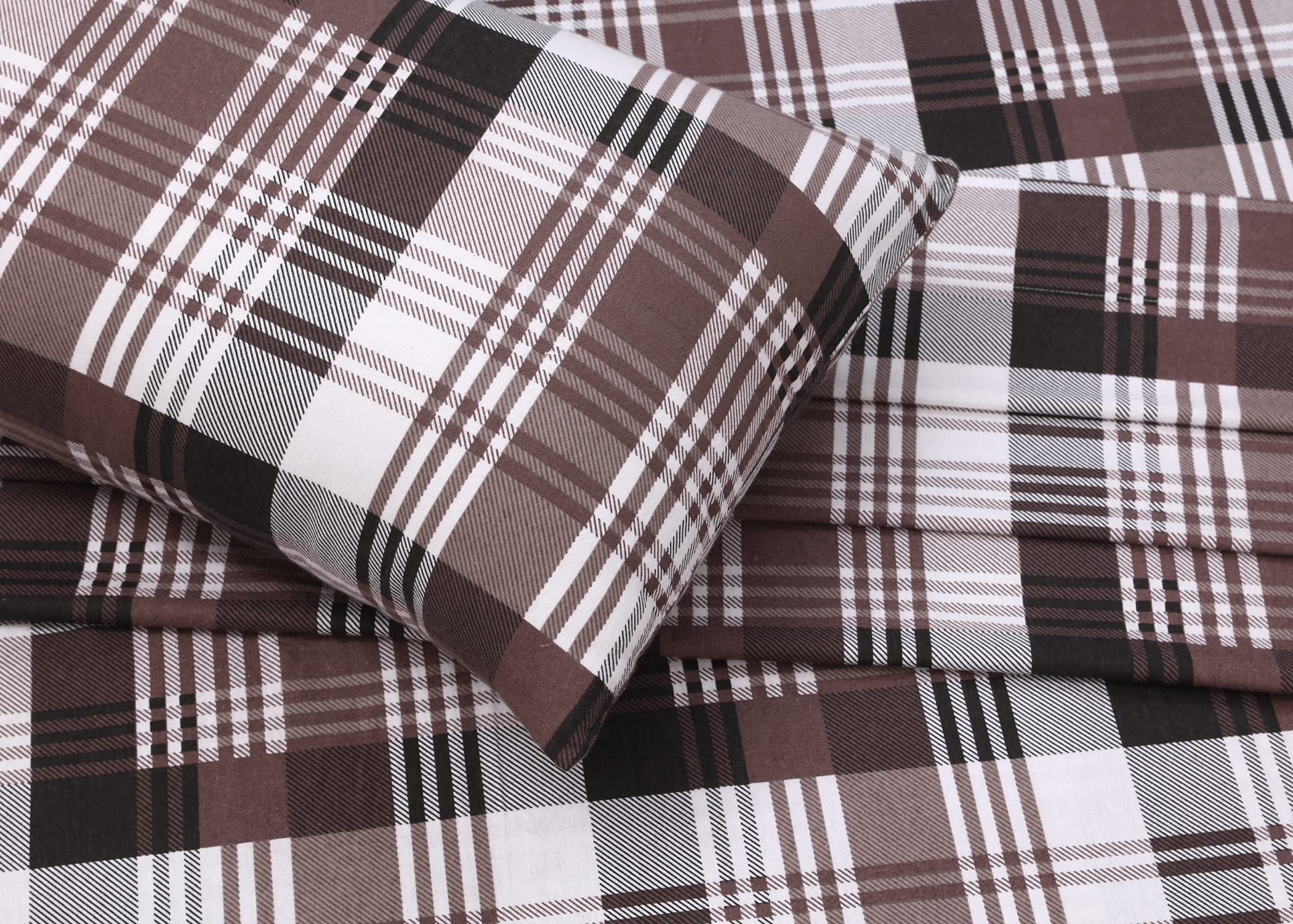 RUVANTI Flannel Sheets Full Size - 100% Cotton Brushed Flannel Bed Sheet Sets - Deep Pockets 16 Inches - All Seasons Breathable & Super Soft - Warm & Cozy - 4 Pcs - Red & Black Plaid