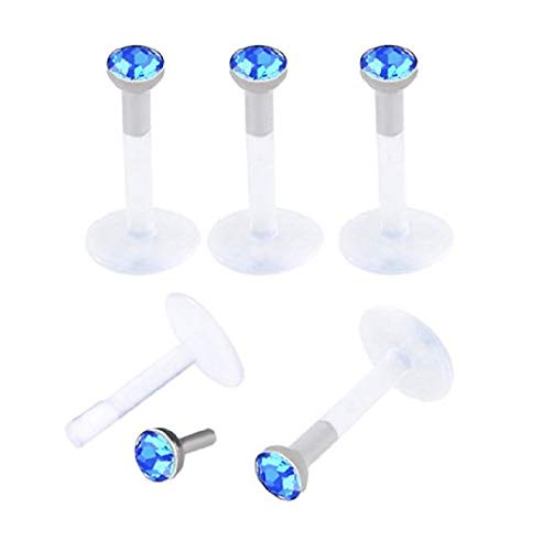 Tiande 10PCS 16G Clear UV Flexible Acrylic 2mm CZ Gem Labret Monroe Lip Ring/Tragus/Helix/Cartilage Earring Stud Barbell Body Piercing Jewelry