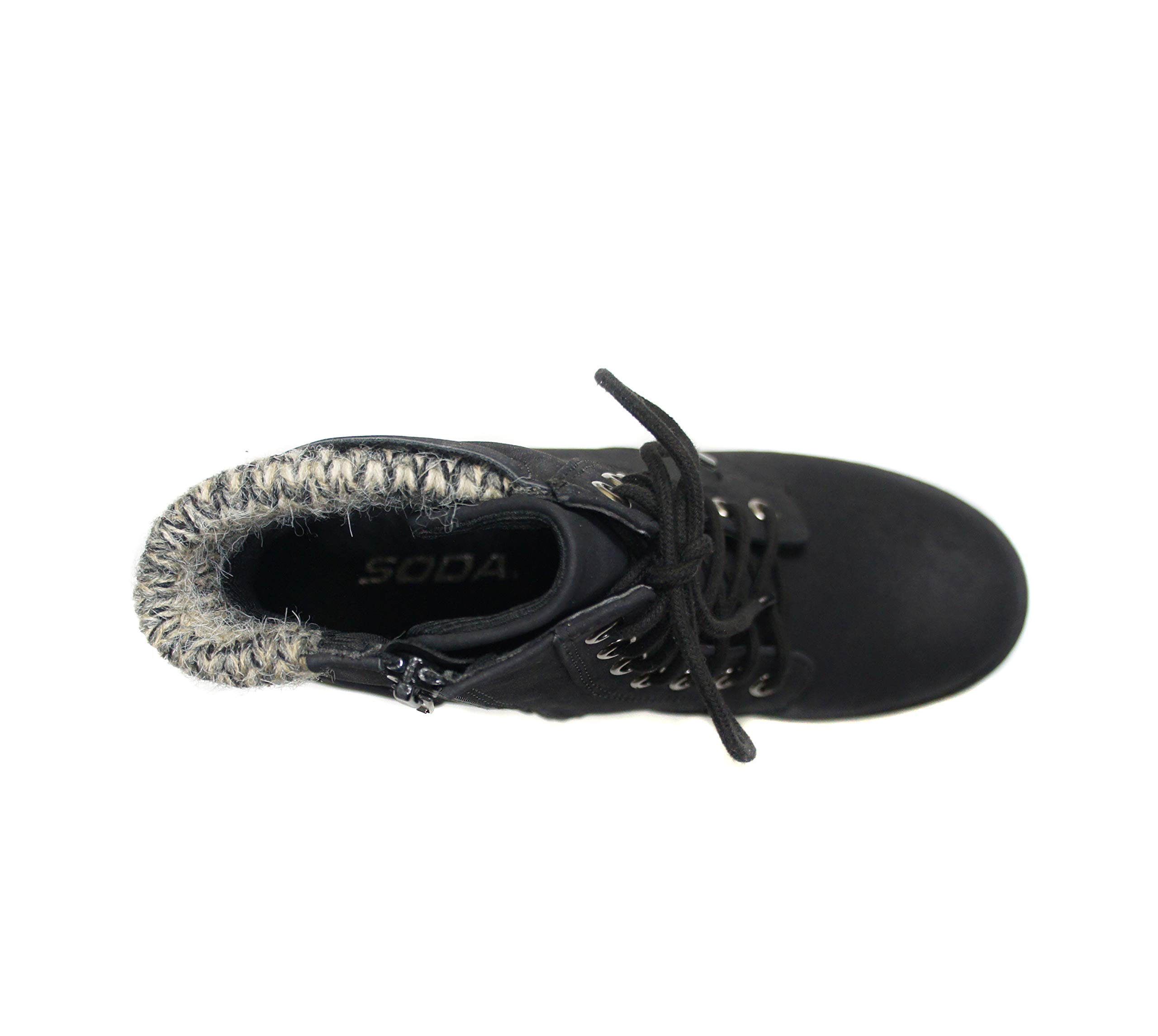 Soda Single Lug Sole Chunky Heel Combat Ankle Boot Lace up w/Side Zipper (7.5, Black (Nubuck))
