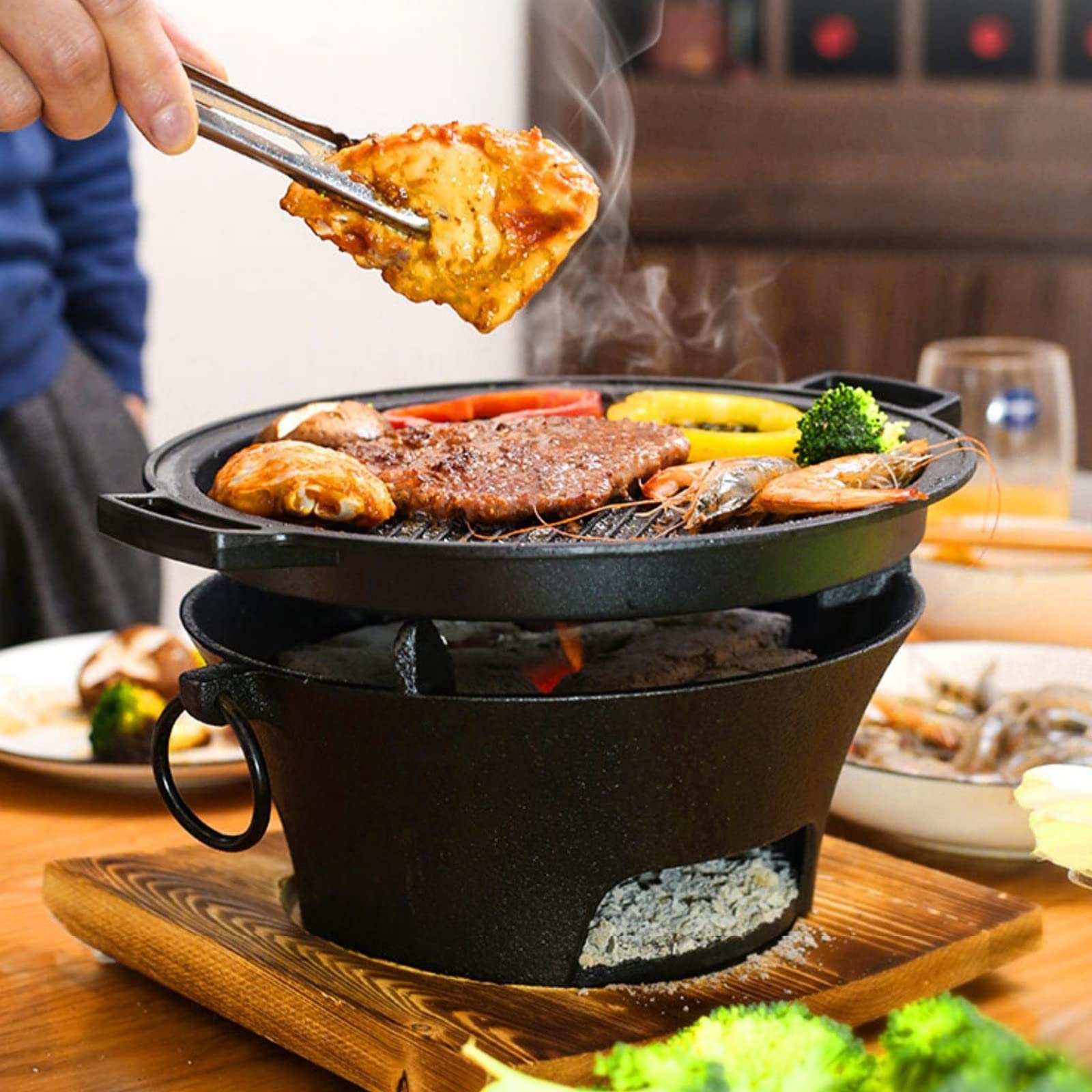 TAMYID Charcoal Grills, Grill Charcoal Barbecue Stove Iron Camping Fire Tabletop Outdoor Small Indoor Plate Smoker Convenient Sturdy Travel