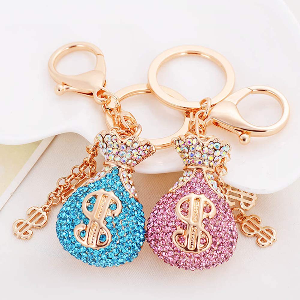 YQIMYIM Dollar Symbol Shape Keychain Keyring Sparkling Crystal Rhinestones Key Chain Creative Gifts Accessories (Pink)