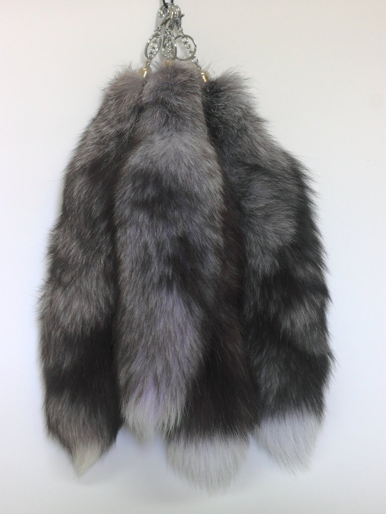 Sky Blue Elegance: Natural Silver Fox Tail Keychain Pendant