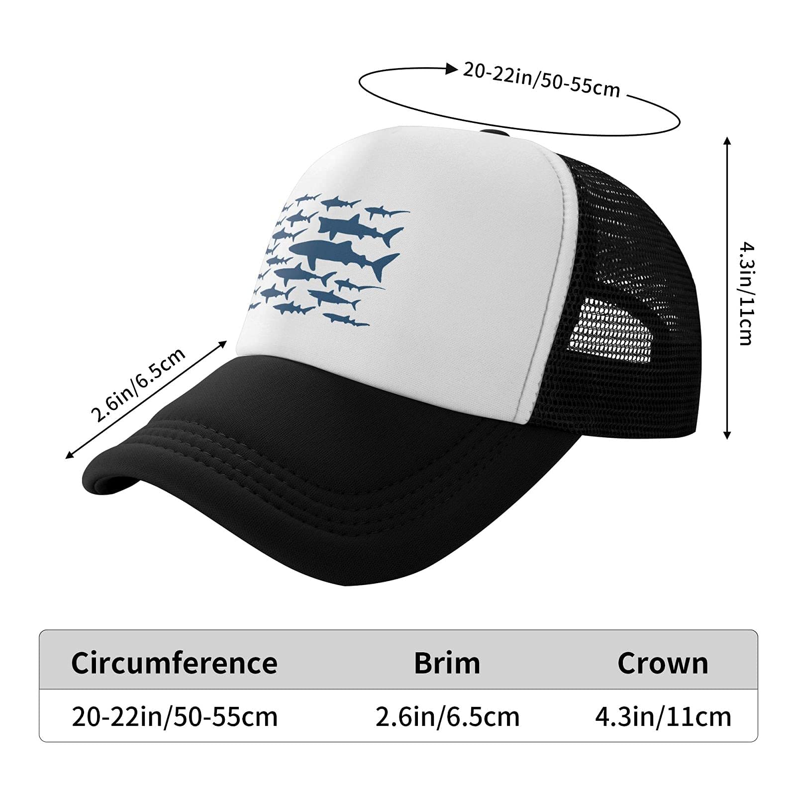 Waldeal Boys' Ocean Shark Trucker Hat Floral Sea Fish Adjustable Mesh Hat Kids' Baseball Trucker Cap Black