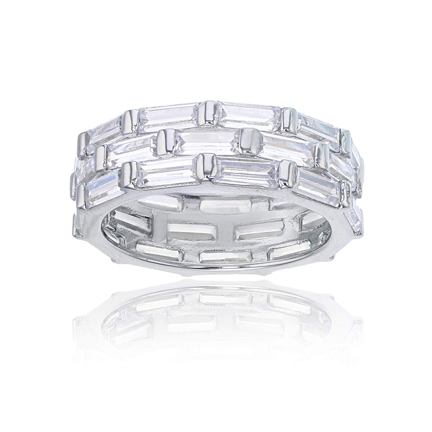 Sterling Silver Rhodium Baguette Cut Eternity Ring